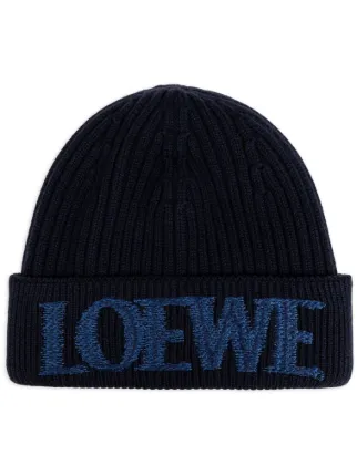 LOEWE logo-embroidered Knit Hat | Blue | FARFETCH UK