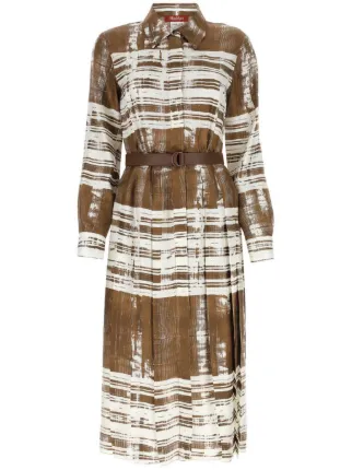 Max Mara stripe-print Silk Dress | Brown | FARFETCH AO