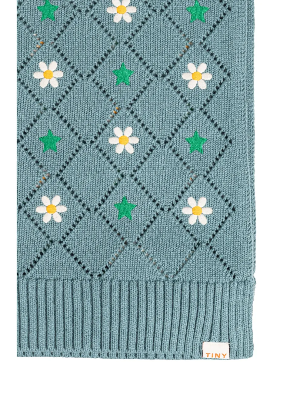 Tiny Cottons daisy-embroidered Knitted Blanket | Blue | FARFETCH