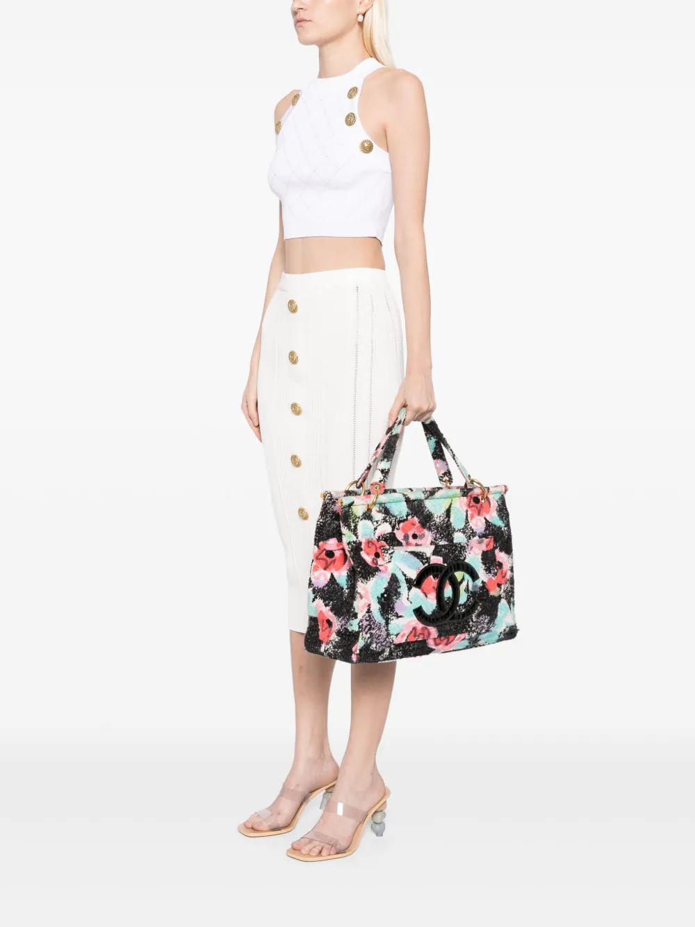 CHANEL Pre-Owned 1997 Graffiti Floral Tropical Beach Pool Resort Tote ...