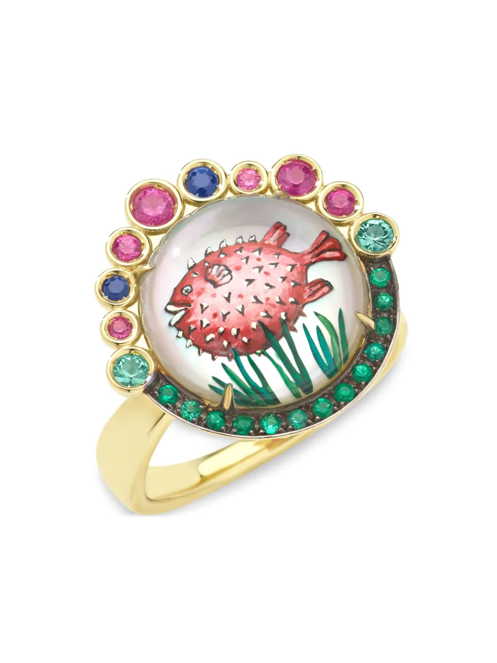 Francesca Villa 18kt Yellow Gold Puffer Fish multi-stone Ring | Gold ...