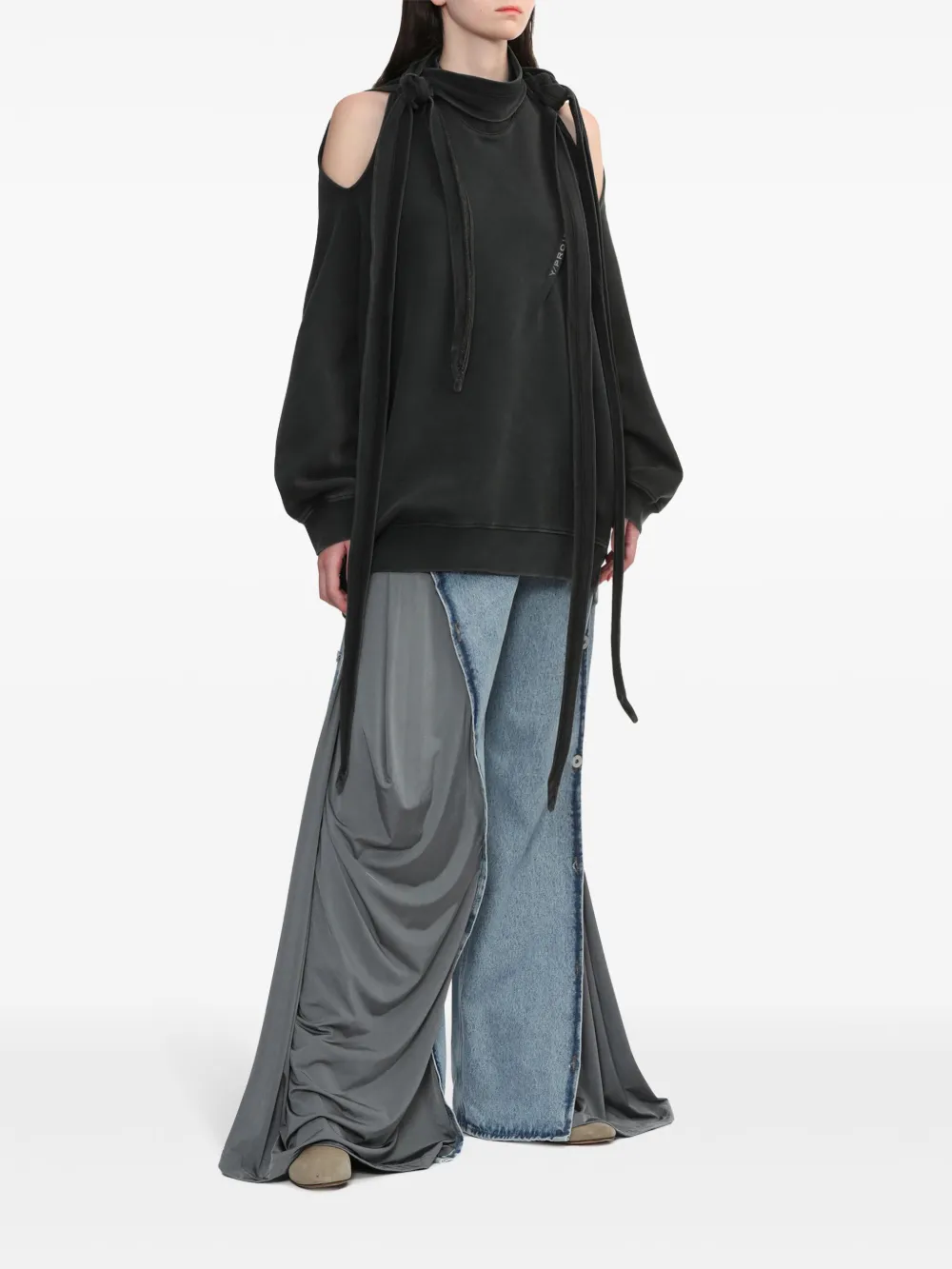 Y/Project multi-scarf pinched-logo Sweatshirt | Black | FARFETCH