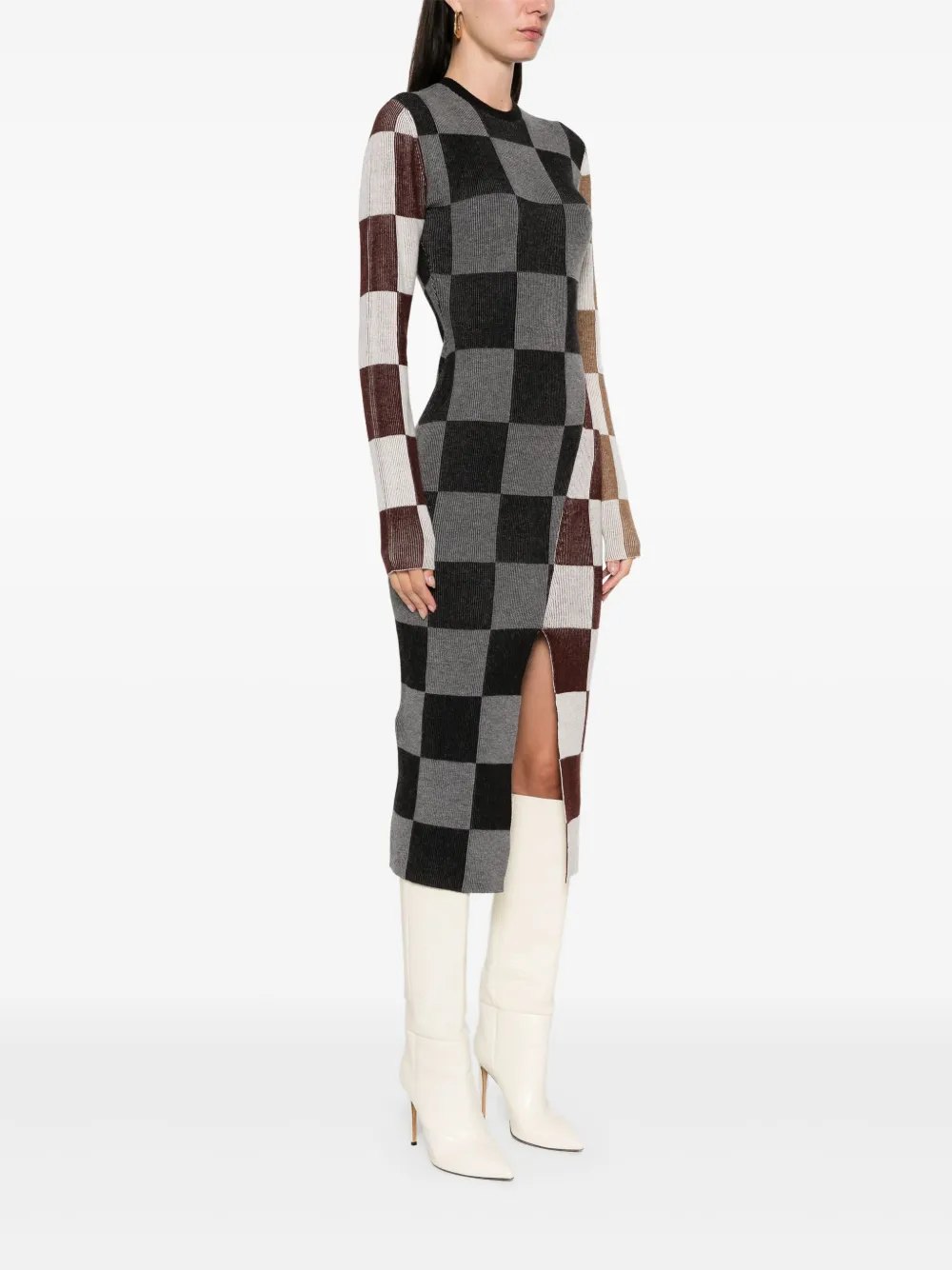 Stine Goya checkerboard-pattern Midi Dress | Grey | FARFETCH UK