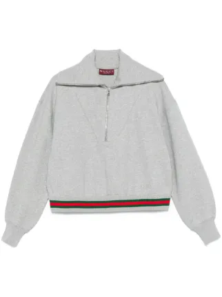 Gucci Web-trim zip-up Sweatshirt | Grey | FARFETCH