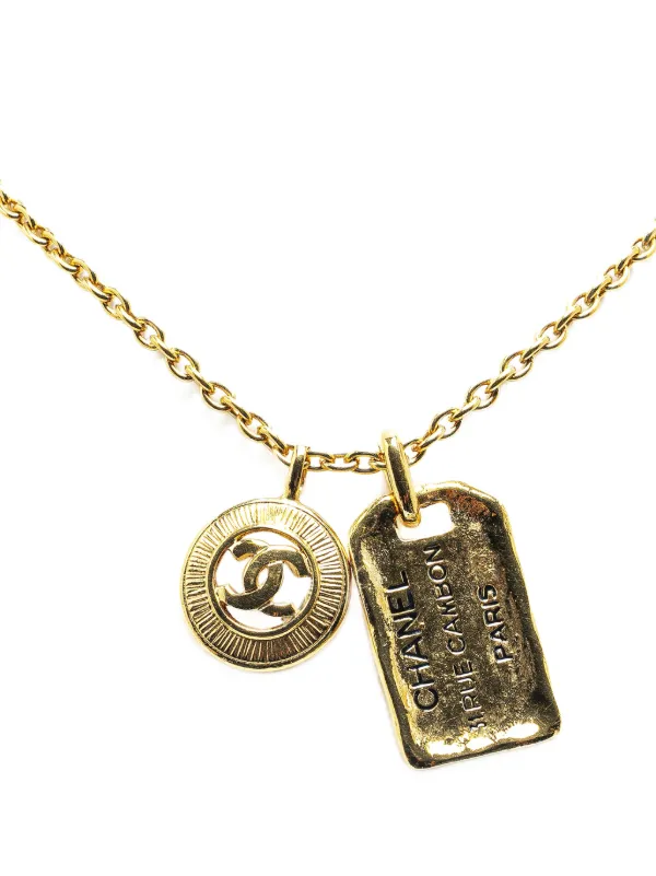 CHANEL Pre Owned 1970 1980 Gold Plated CC Round And Rue Cambon Pendant Costume Necklace Gold FARFETCH