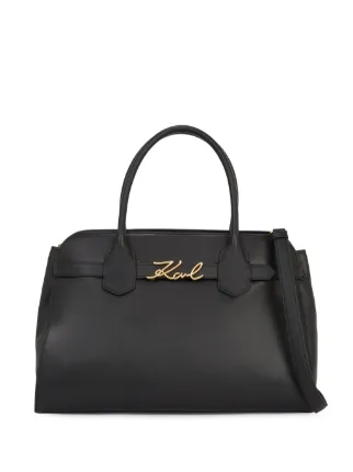 Karl Lagerfeld logo-lettering Leather Tote Bag | Black | FARFETCH