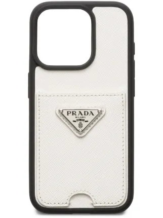 Prada Triangle Logo iPhone 15 Pro Case | White | FARFETCH