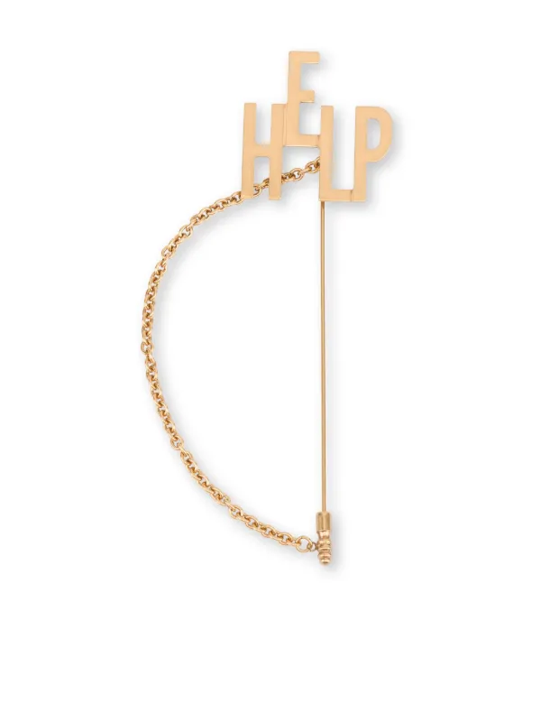 Moschino Help lettering Chain detail Brooch Gold