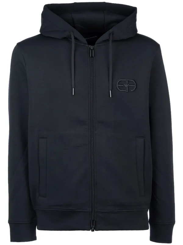 Emporio Armani Hoodie a Logo Brode Bleu FARFETCH FR