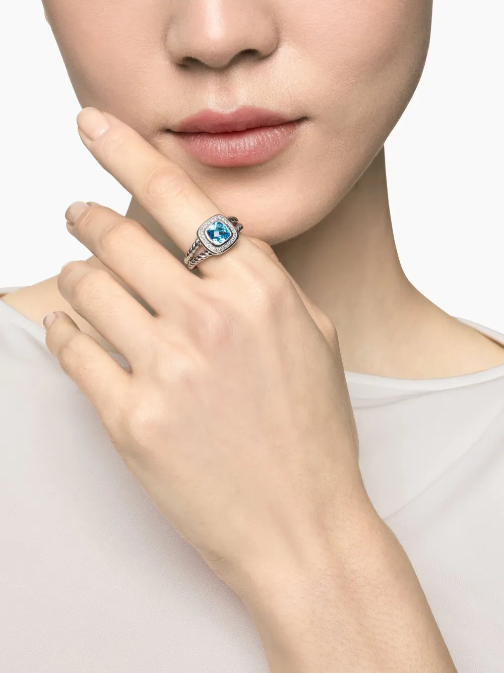 David Yurman Sterling Silver Petite Albion Topaz And Diamond Ring (7mm ...