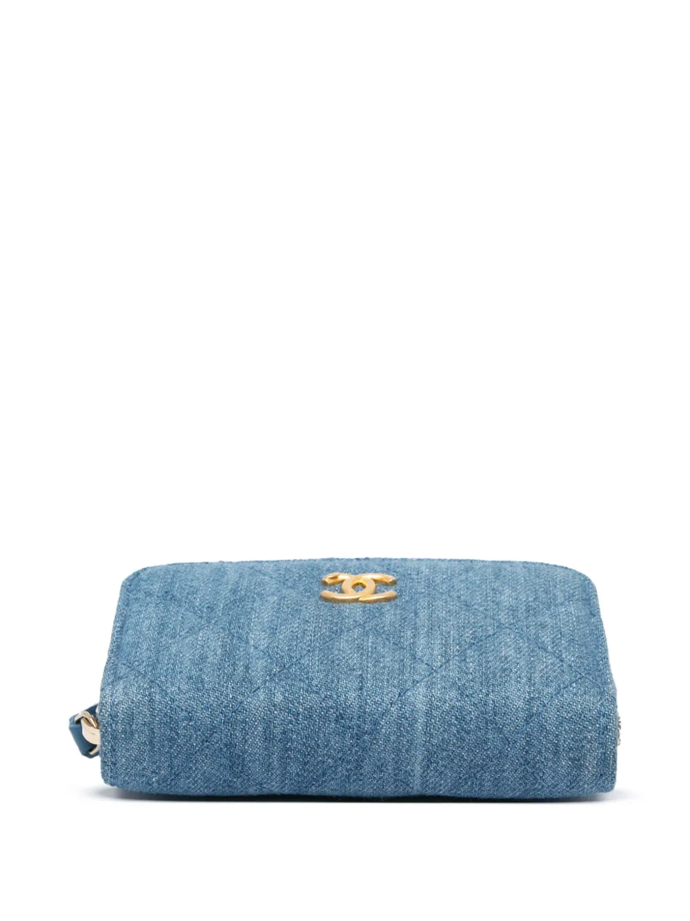 CHANEL Pre-Owned 2021 Mini Denim Pearl Crush Card Holder On Chain ...