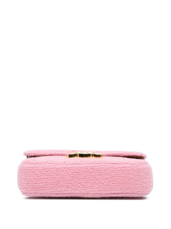 Celine Pre Owned 2022 Tweed Triomphe Claude Chain shoulder bag women Fabric One Size Pink