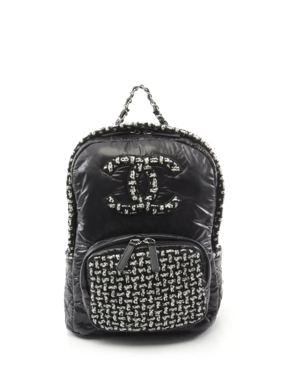 CHANEL Pre-Owned 2020-2021 tweed-detail Backpack | Black | FARFETCH