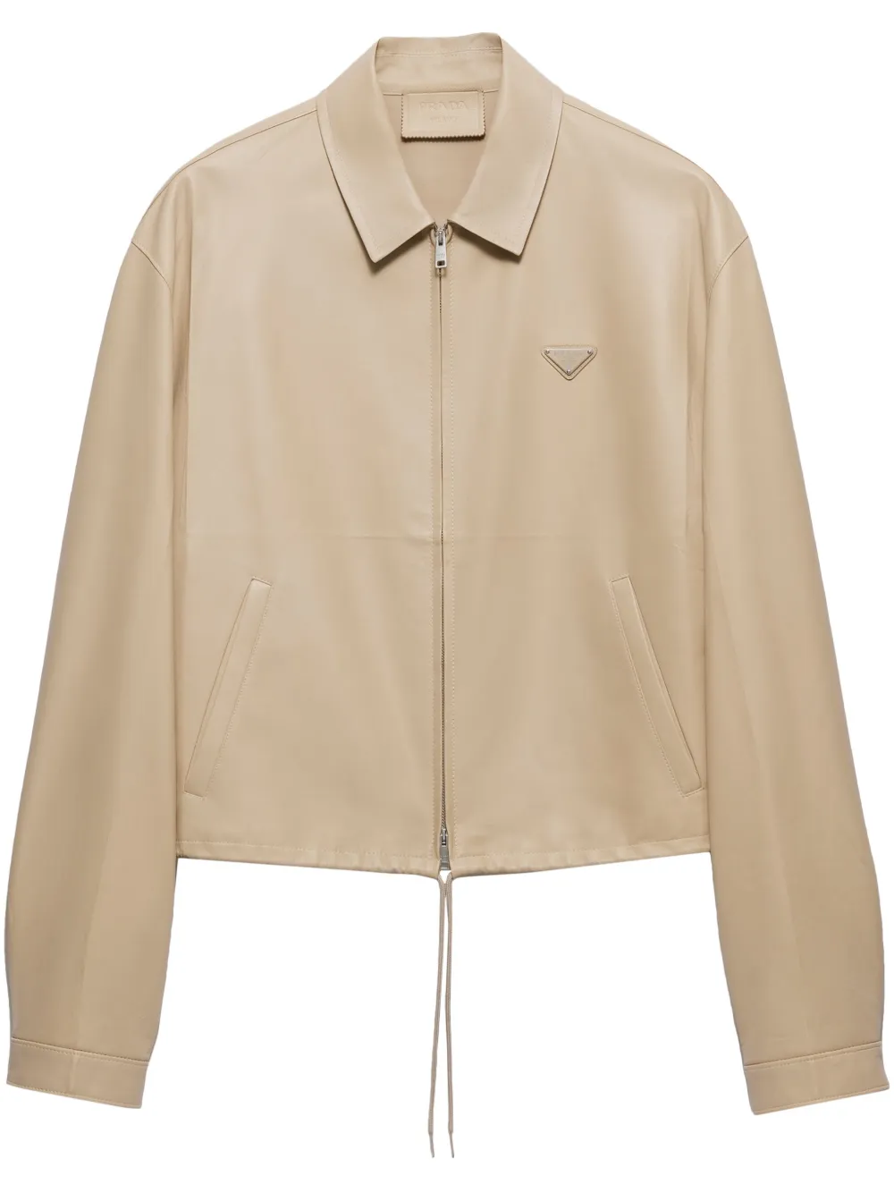 Prada triangle-logo Leather Jacket | ニュートラル | FARFETCH JP