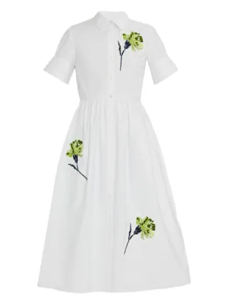 ERDEM 자수 버튼 업 드레스 | 화이트 | FARFETCH KR