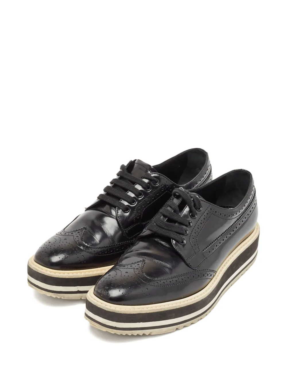 Prada Pre-Owned Patent Leather Brogue Platform Derby Shoes | Black ...