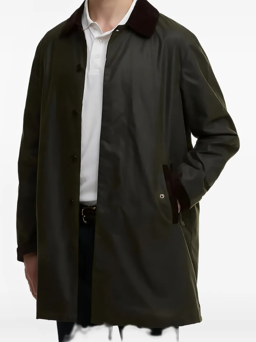 Baracuta Corduroy-collar Long-sleeve Coat In Green | ModeSens