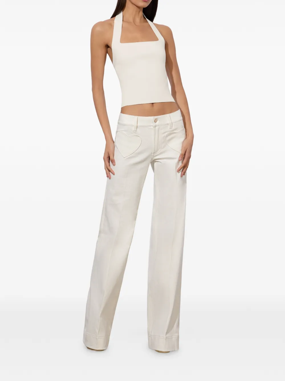 Alice + Olivia Slay Heart 正面口袋阔腿牛仔裤 | 中性色 | FARFETCH CN