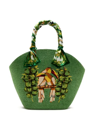FARM Rio Coconut Toucan Raffia Tote Bag | Green | FARFETCH