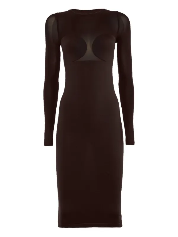 black long sleeve sheer midi dress