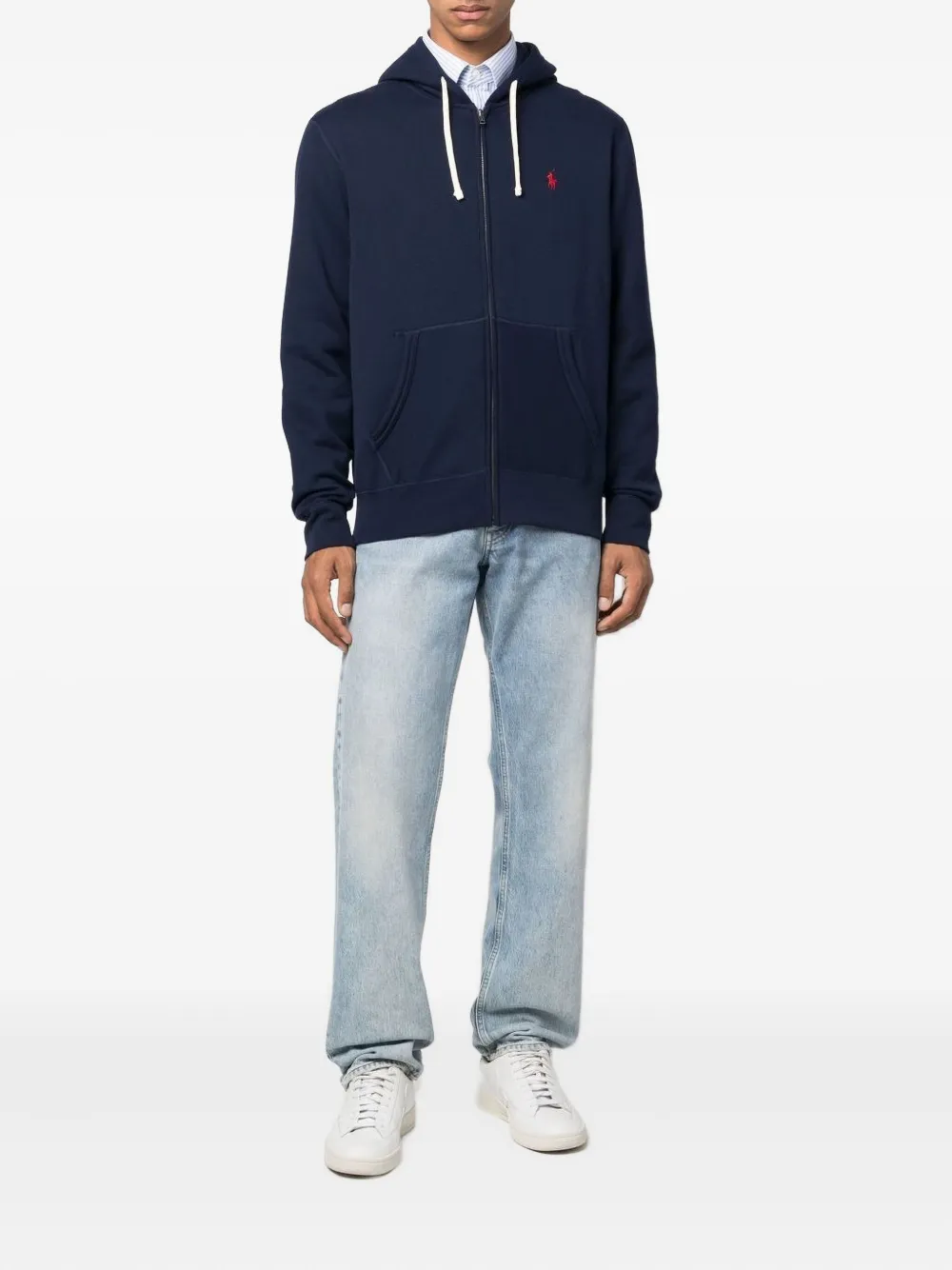 Polo Ralph Lauren logo-embroidered zip-up Hoodie | Bleu | FARFETCH FR