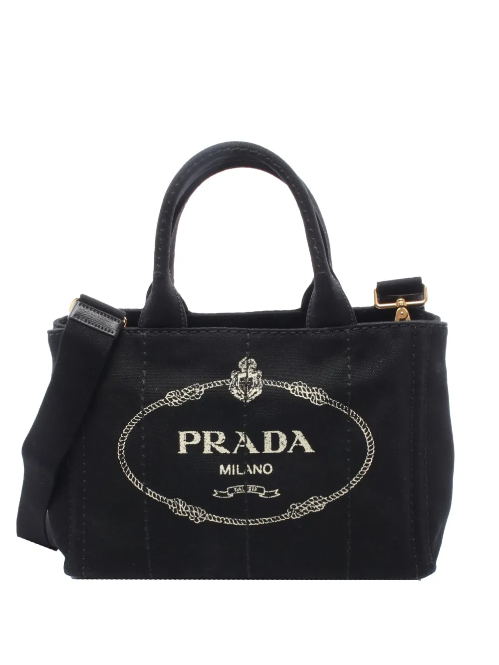 Prada Pre-Owned Canapa logo帆布小号斜挎包（2010-2025年典藏款） | 黑色 | FARFETCH CN