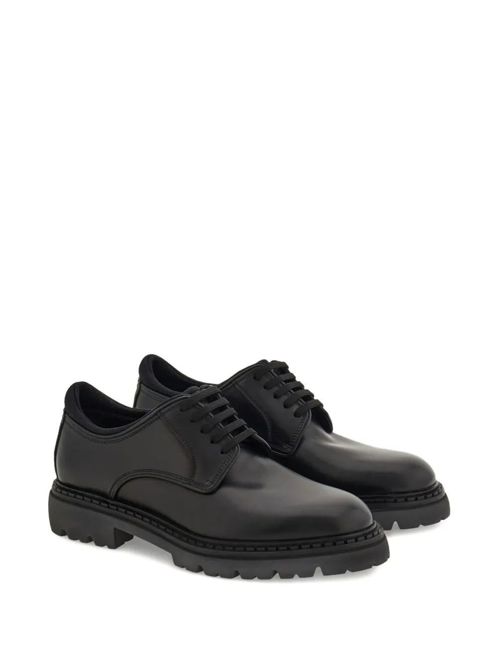 Ferragamo Padded Collar Lug Tread Derby Shoes | Black | FARFETCH