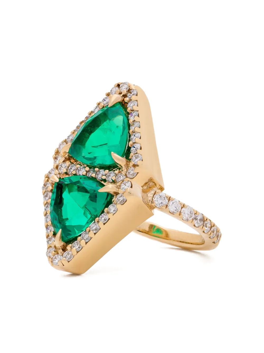 Dara Kaye 14K Yellow Gold Trillion Shield Double Ring | Gold | FARFETCH