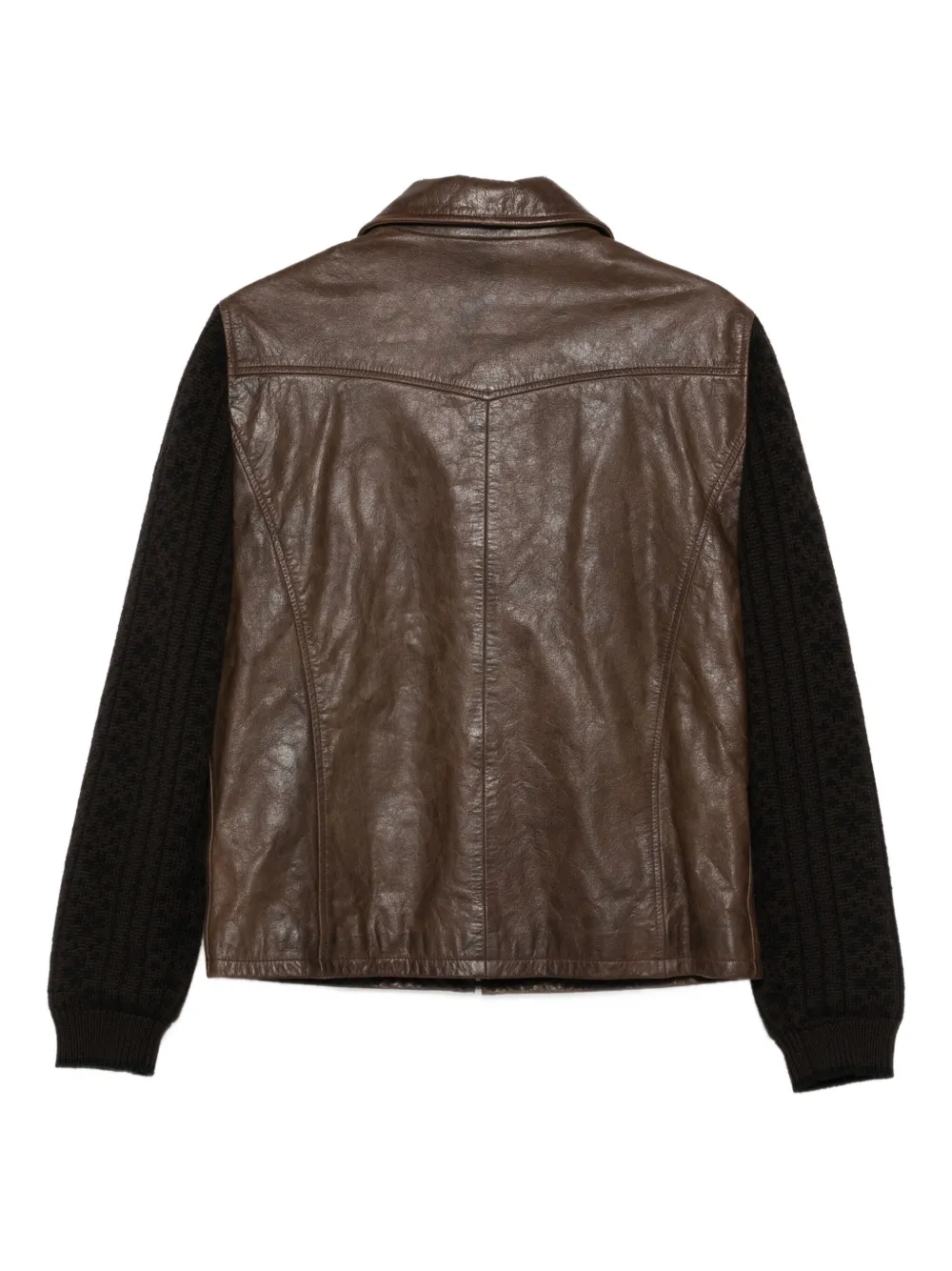 A.N.G.E.L.O. Vintage Cult 2000s knitted-sleeves Leather Jacket | Brown ...