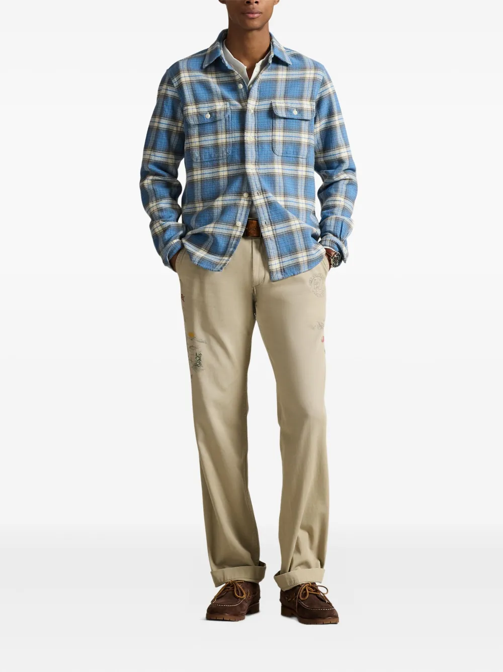 Polo Ralph Lauren Collared Flannel Shirt | Blue | FARFETCH UK