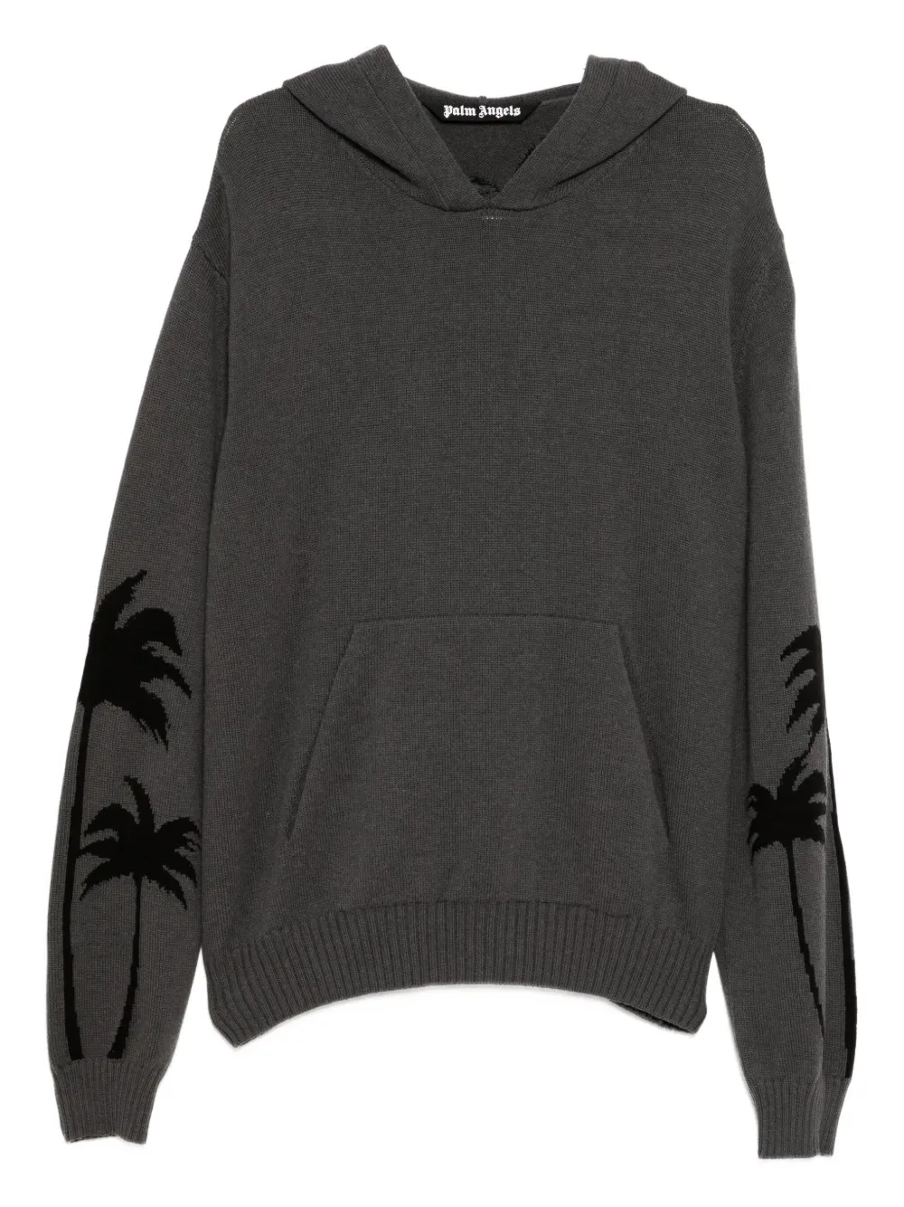 Palm Angels palm-print Hooded Jumper | Grey | FARFETCH