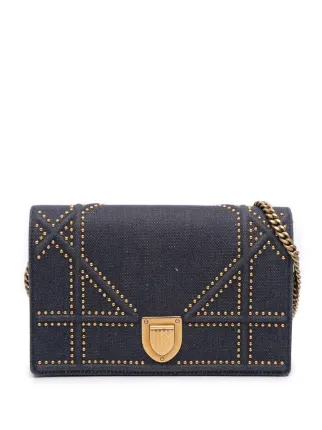Christian Dior Pre-Owned 2017 Studded Denim Diorama Wallet On Chain ...