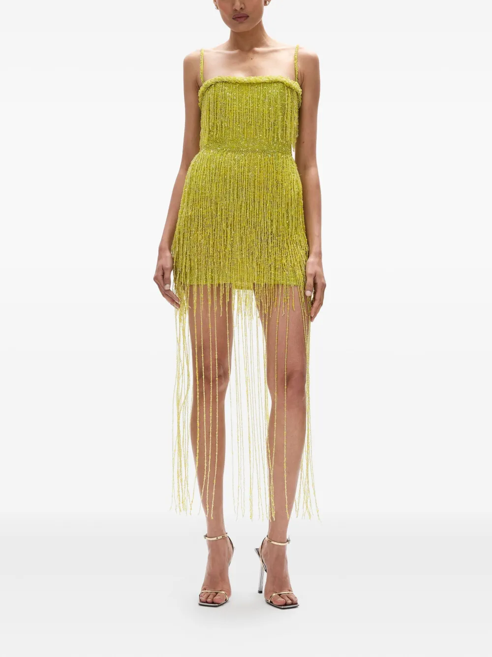 Rachel Gilbert Presley Beaded Fringed Mini Cocktail Dress | Green ...
