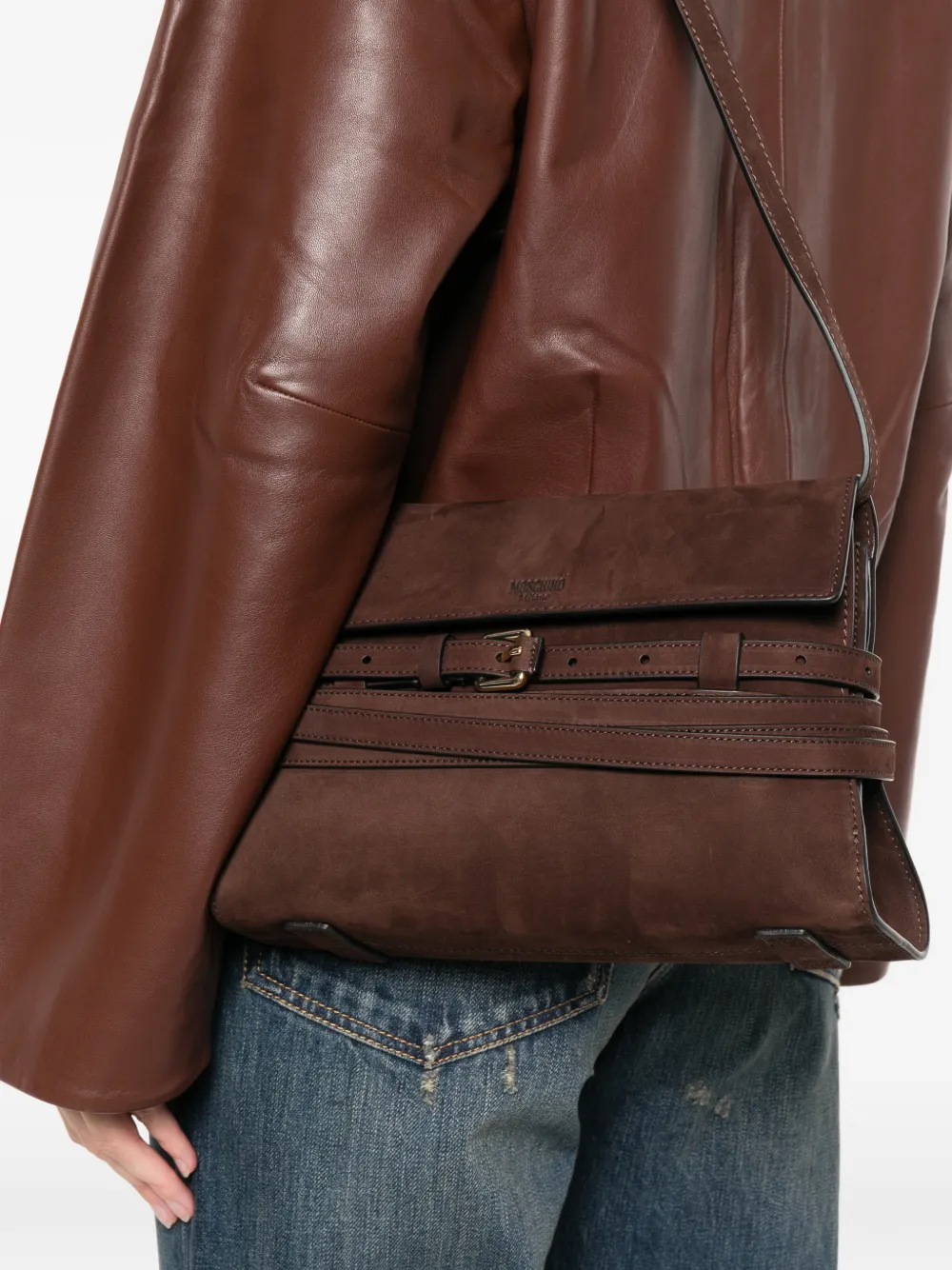 Moschino buckle-detail Cross Body Bag | Brown | FARFETCH