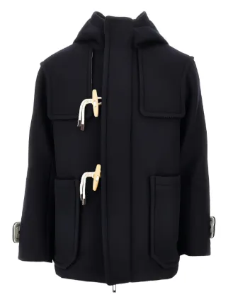 Emporio Armani Hooded toggle-fastening Wool Duffle Coat | Blue | FARFETCH
