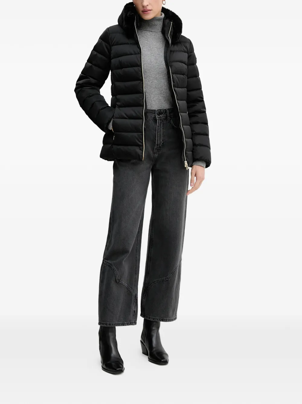 Geox Bettanie textured-trim Quilted Jacket | Black | FARFETCH CA