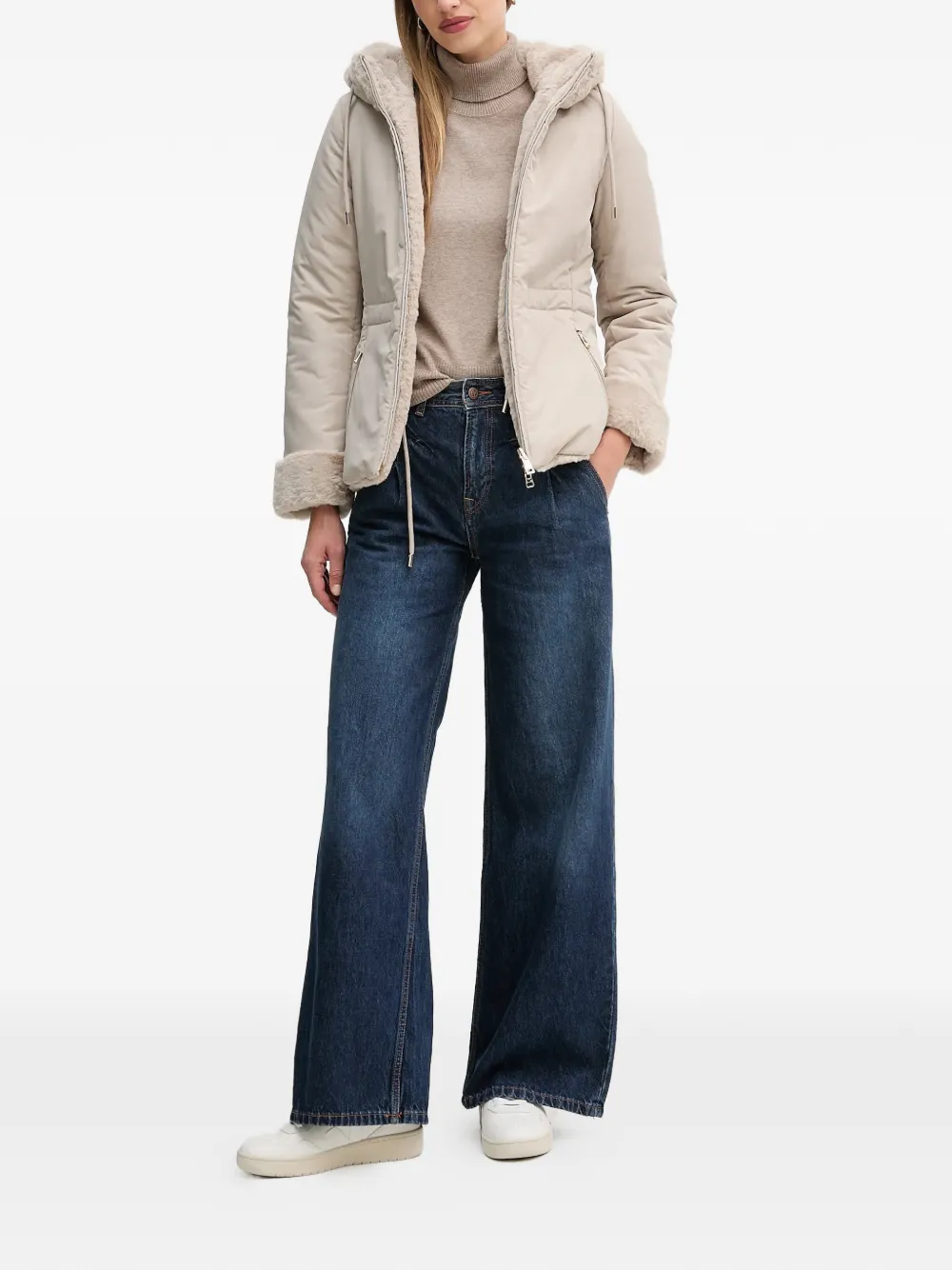 Geox Kaula Hooded Faux Fur Jacket | Neutrals | FARFETCH