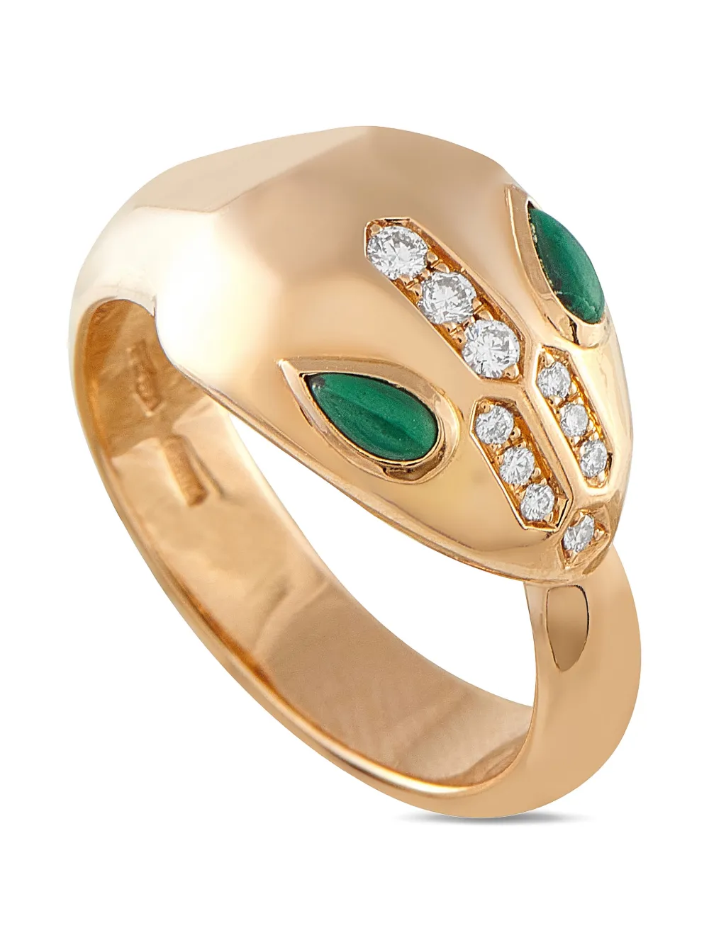 Bvlgari Pre-Owned 18K Rose Gold Serpenti Diamond And Malachite Ring ...