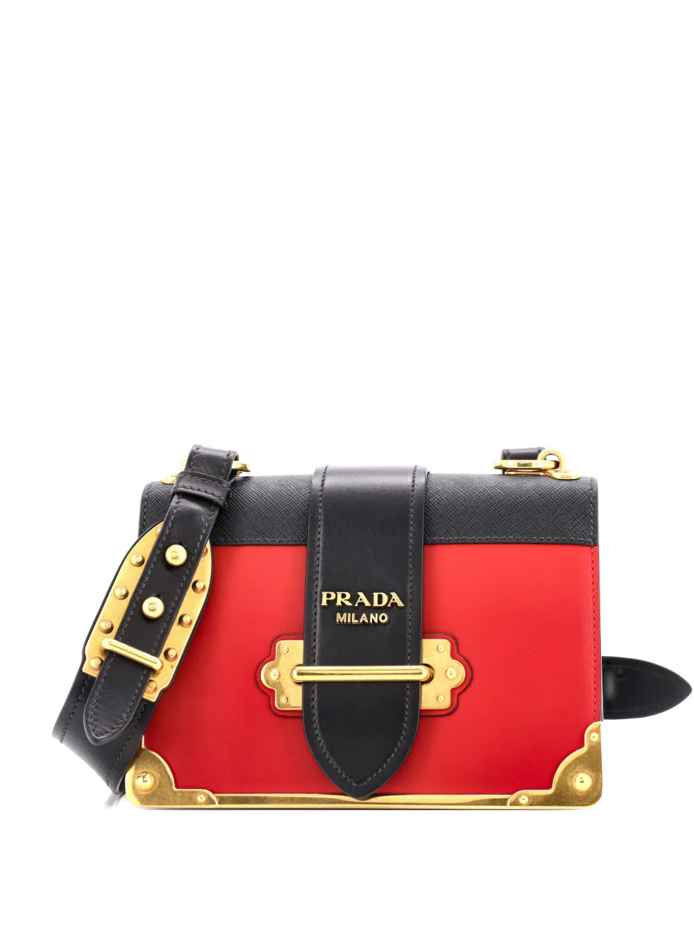 Prada Pre-Owned Cahier Chain City Calf And Saffiano Small Crossbody Bag ...