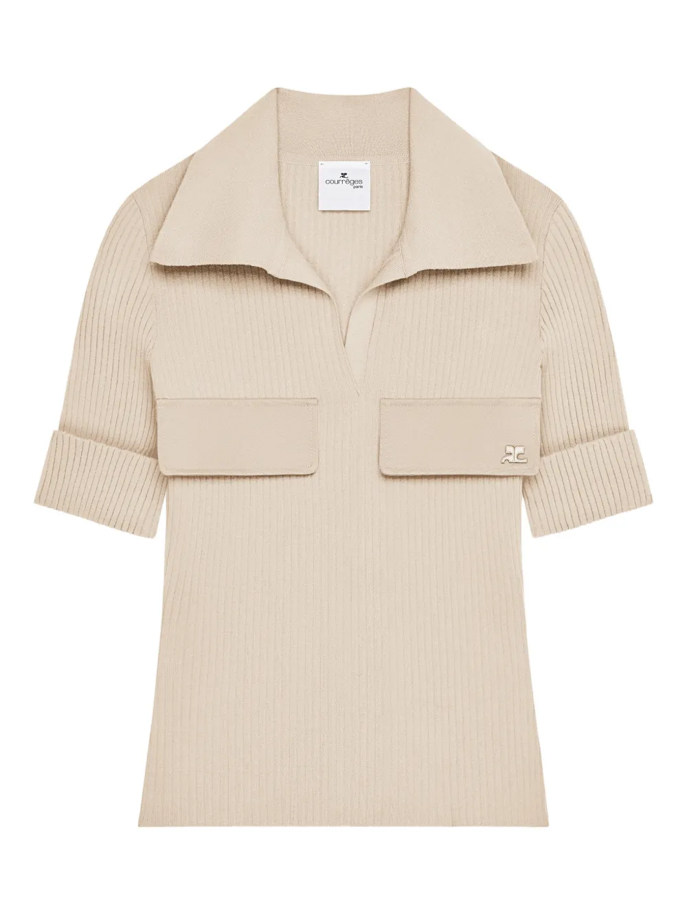 Courrèges Ribbed flap-pocket Polo Top | Neutrals | FARFETCH AU