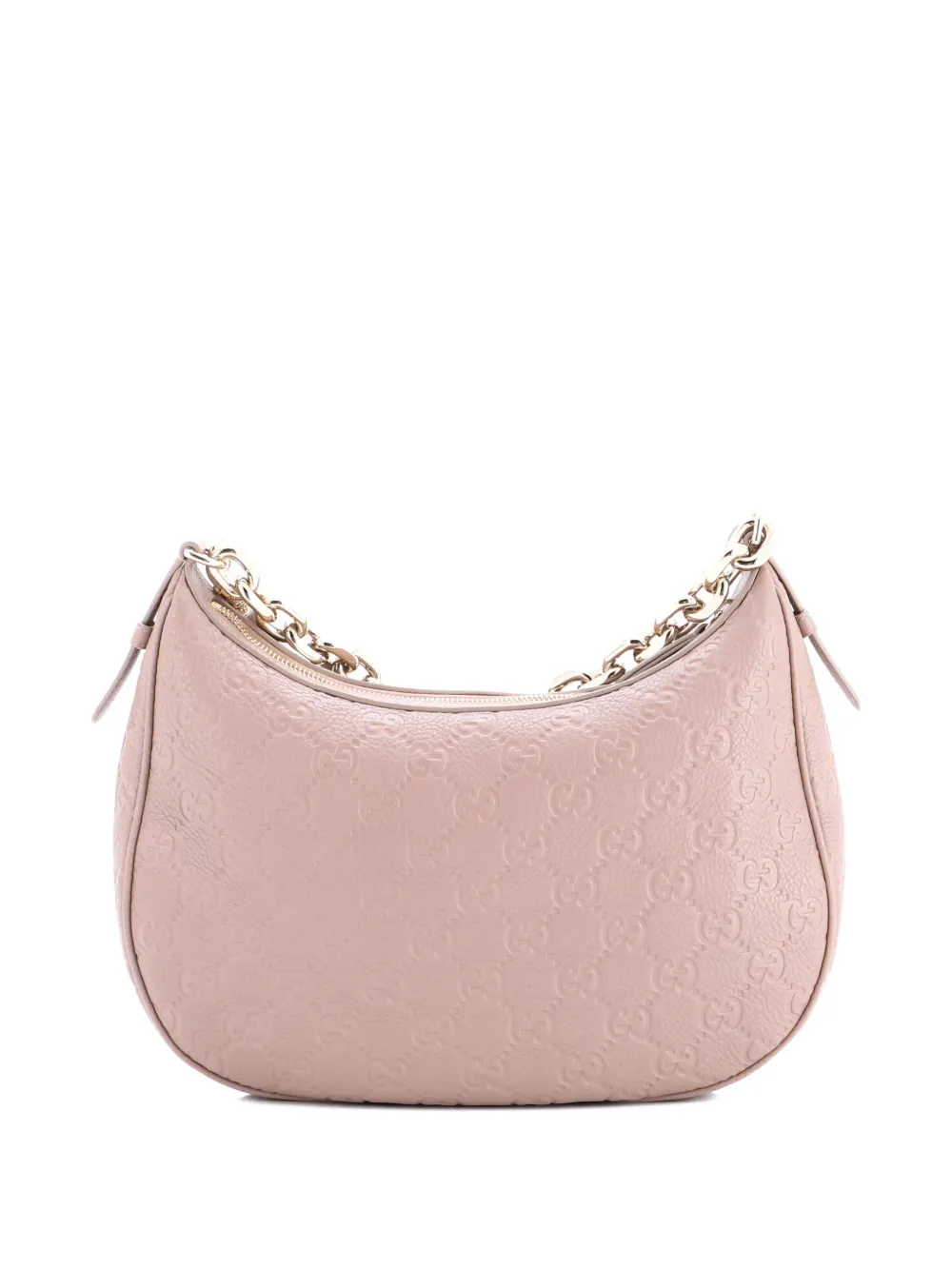 Gucci Pre-Owned Emblem Half Moon GG Embossed Leather Large Shoulder Bag ...