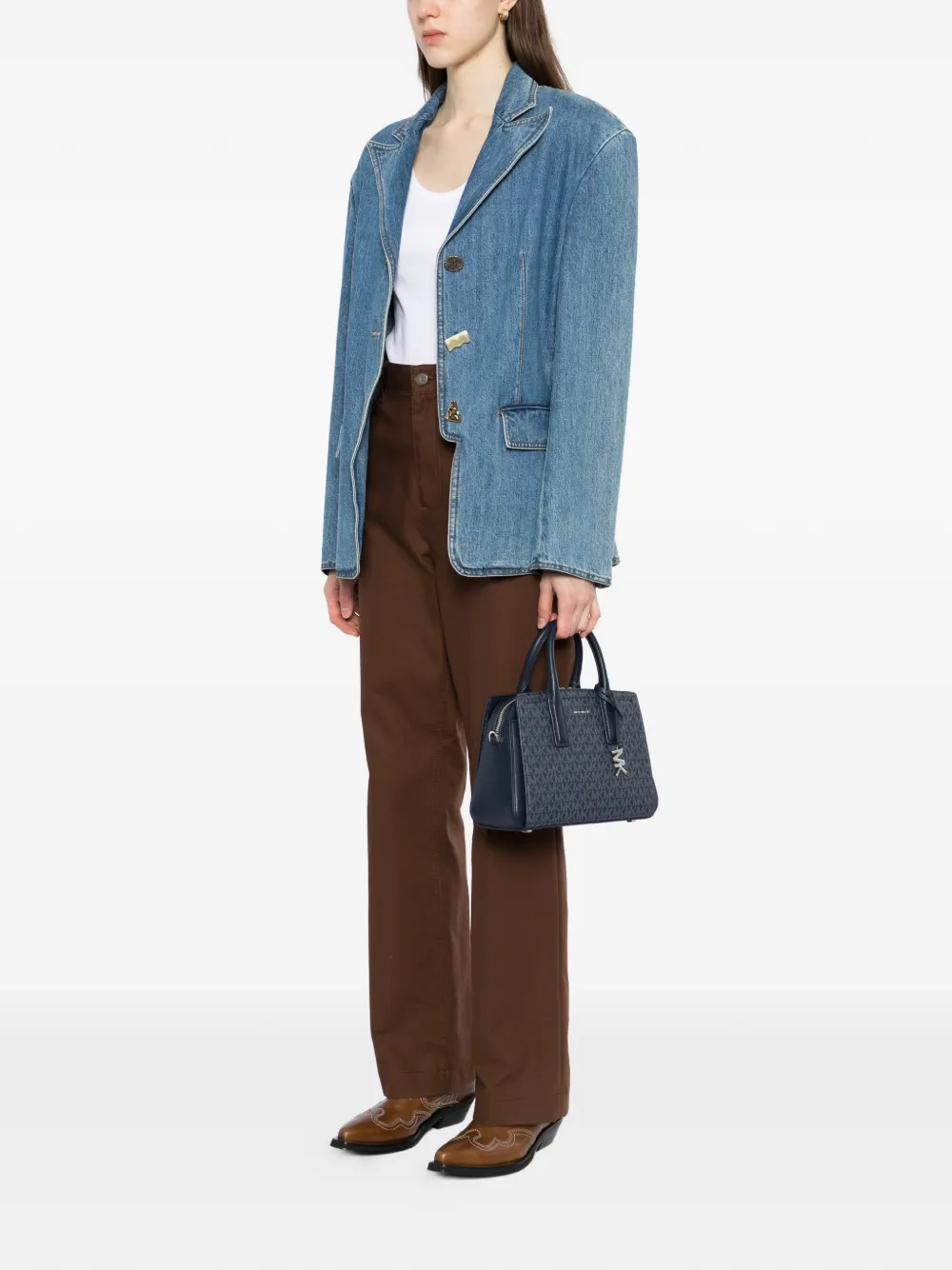 Michael Kors Laila Small Signature Logo Satchel | Blue | FARFETCH AU