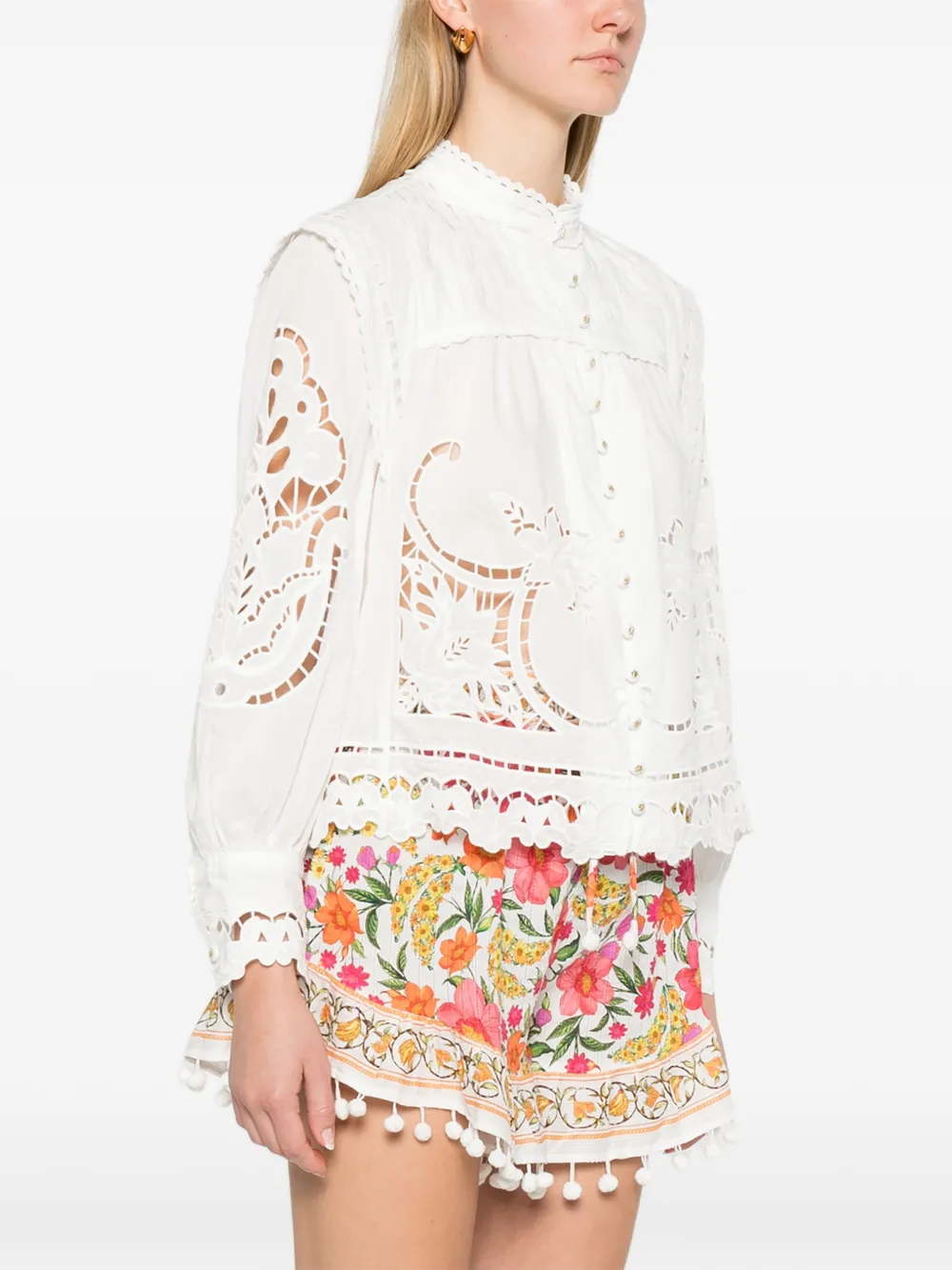 FARM Rio Lace Embroidered Top | White | FARFETCH