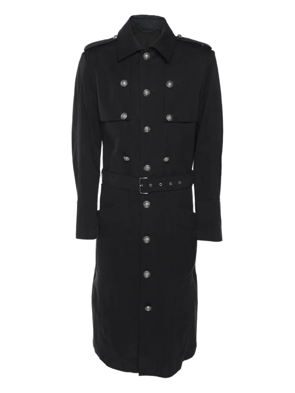 Balmain Pre-Owned Buttoned Belted Coat | Grey | FARFETCH
