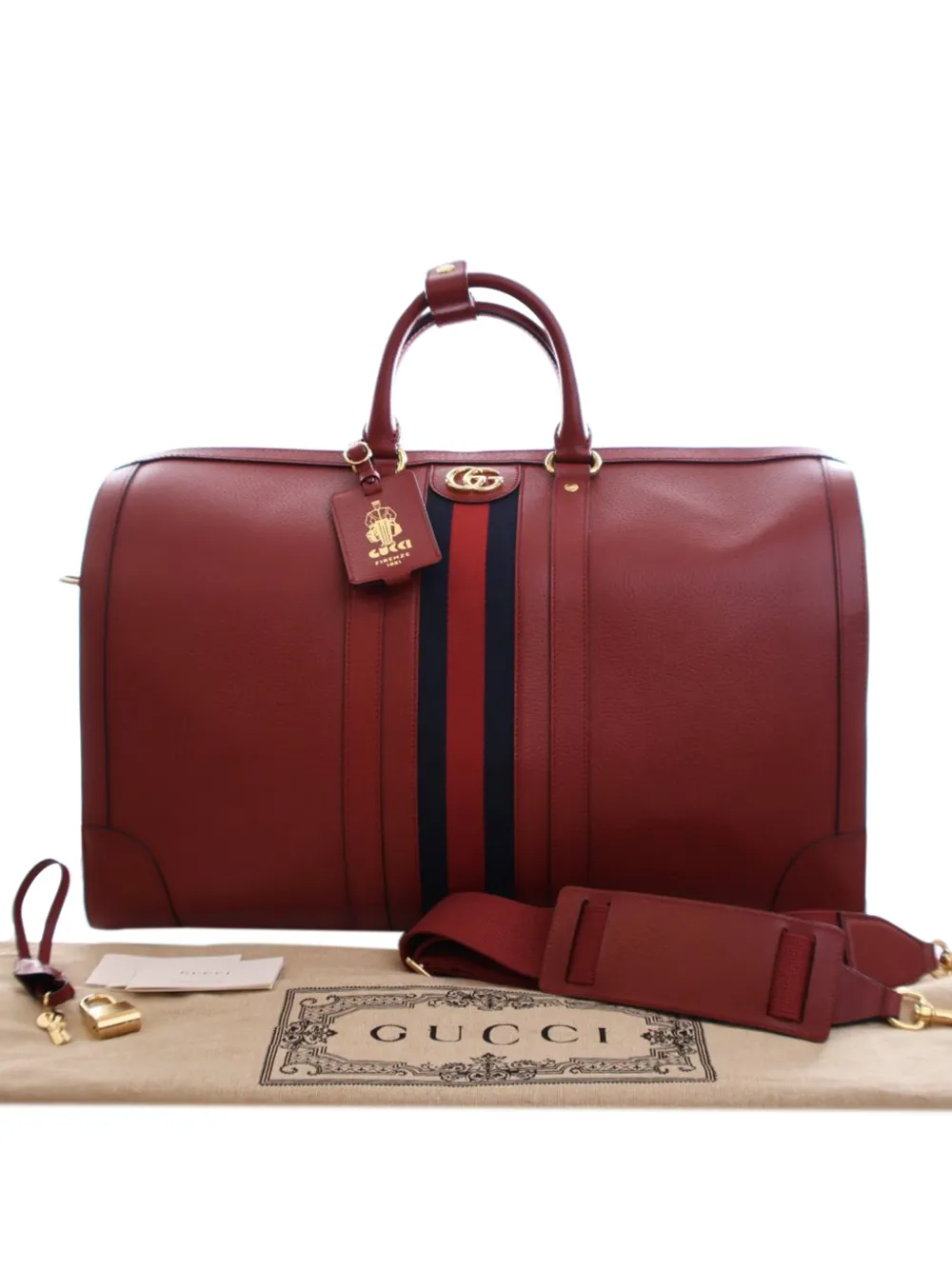 Gucci Pre-Owned 2000-2025 Large Calfskin Web Savoy Duffle Bag Travel ...