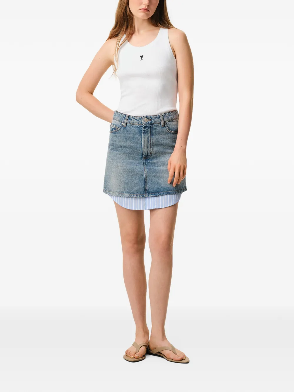 AMI Paris logo-detail Ribbed Tank Top | White | FARFETCH QA