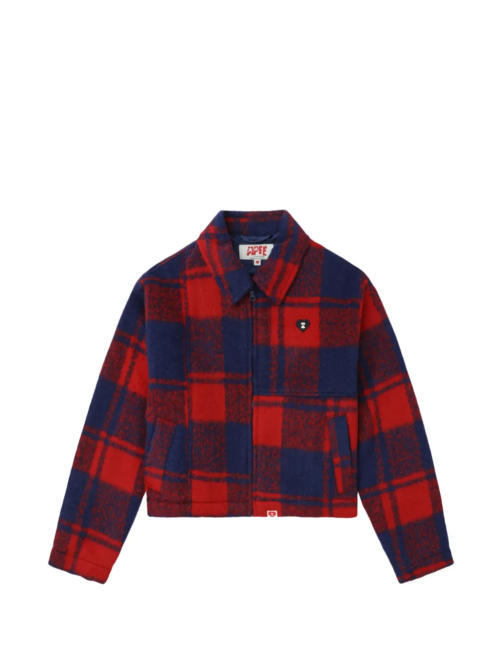 A BATHING APE® heart-badge Checked Jacket | Red | FARFETCH AU