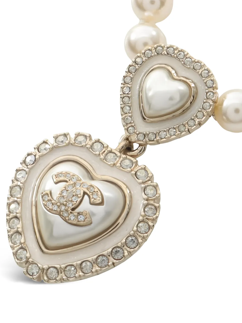 CHANEL Pre-Owned 1986-1988 Coco Mark Heart Pearl Necklace | Neutrals ...