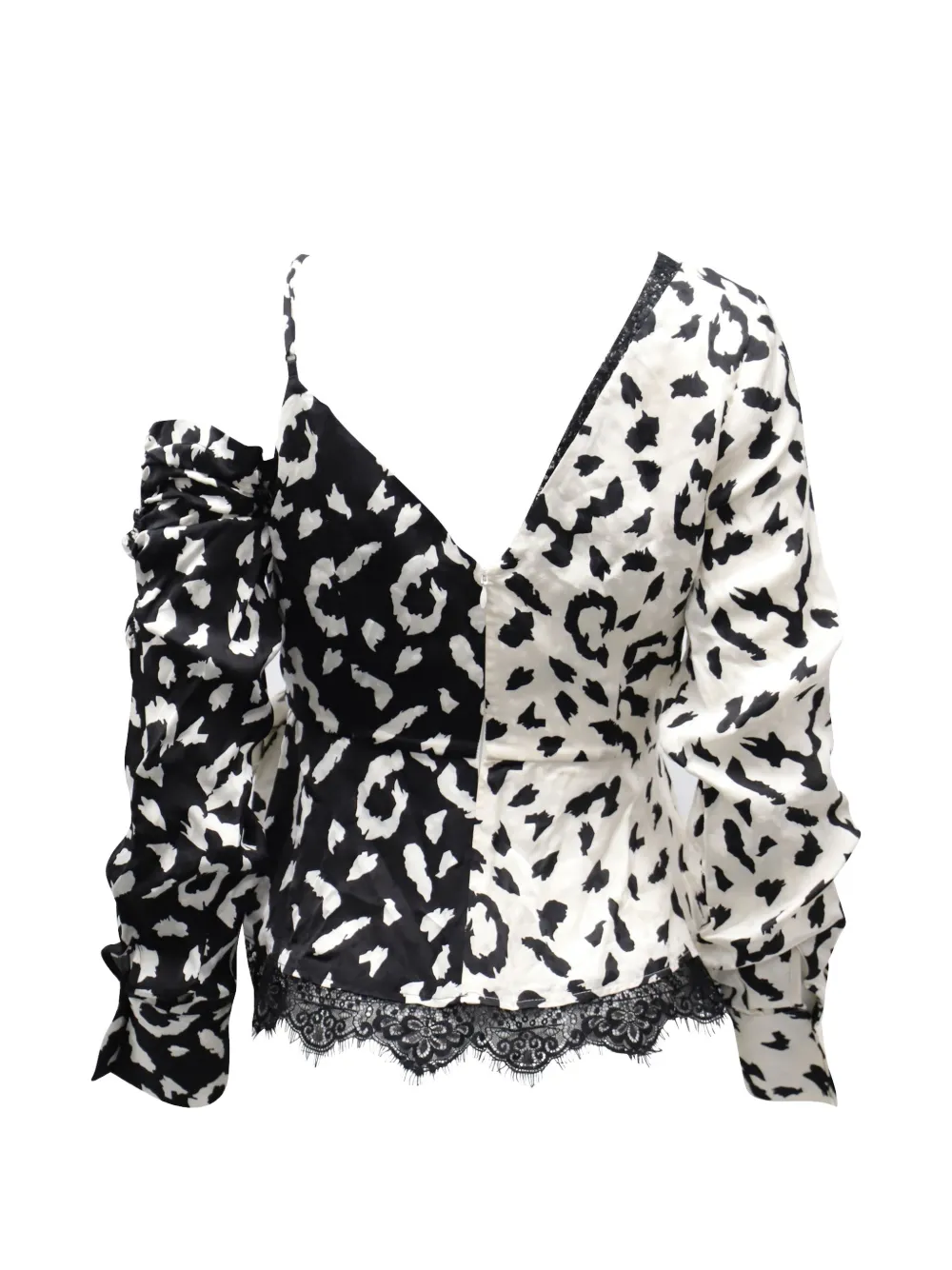 Self-Portrait Asymmetrical leopard-print Lace Top | White | FARFETCH
