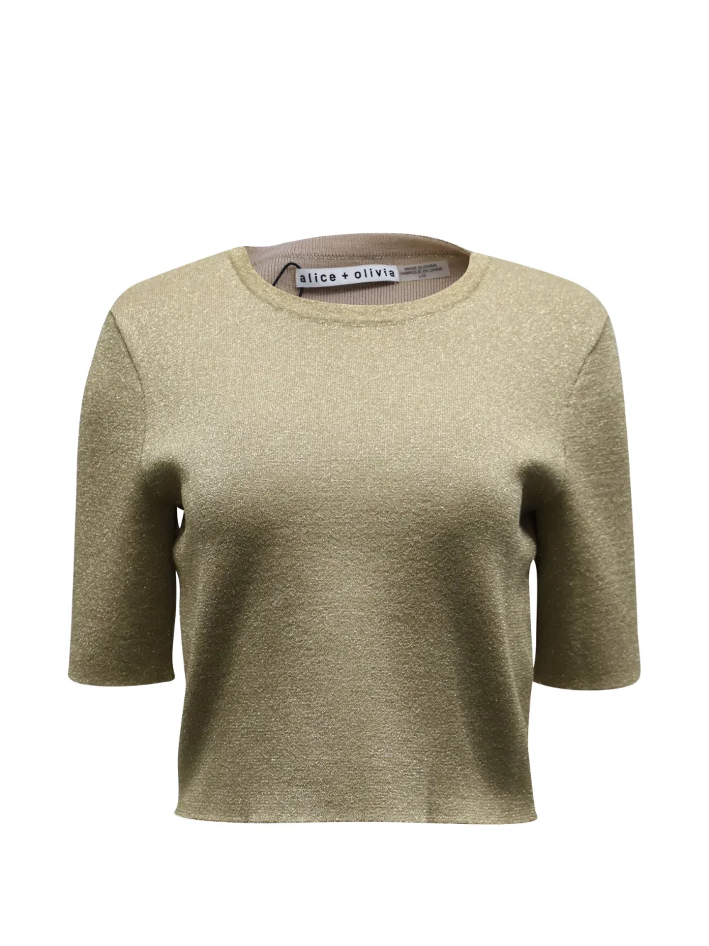 Alice + Olivia Ciara Metallic Cropped Top | Gold | FARFETCH